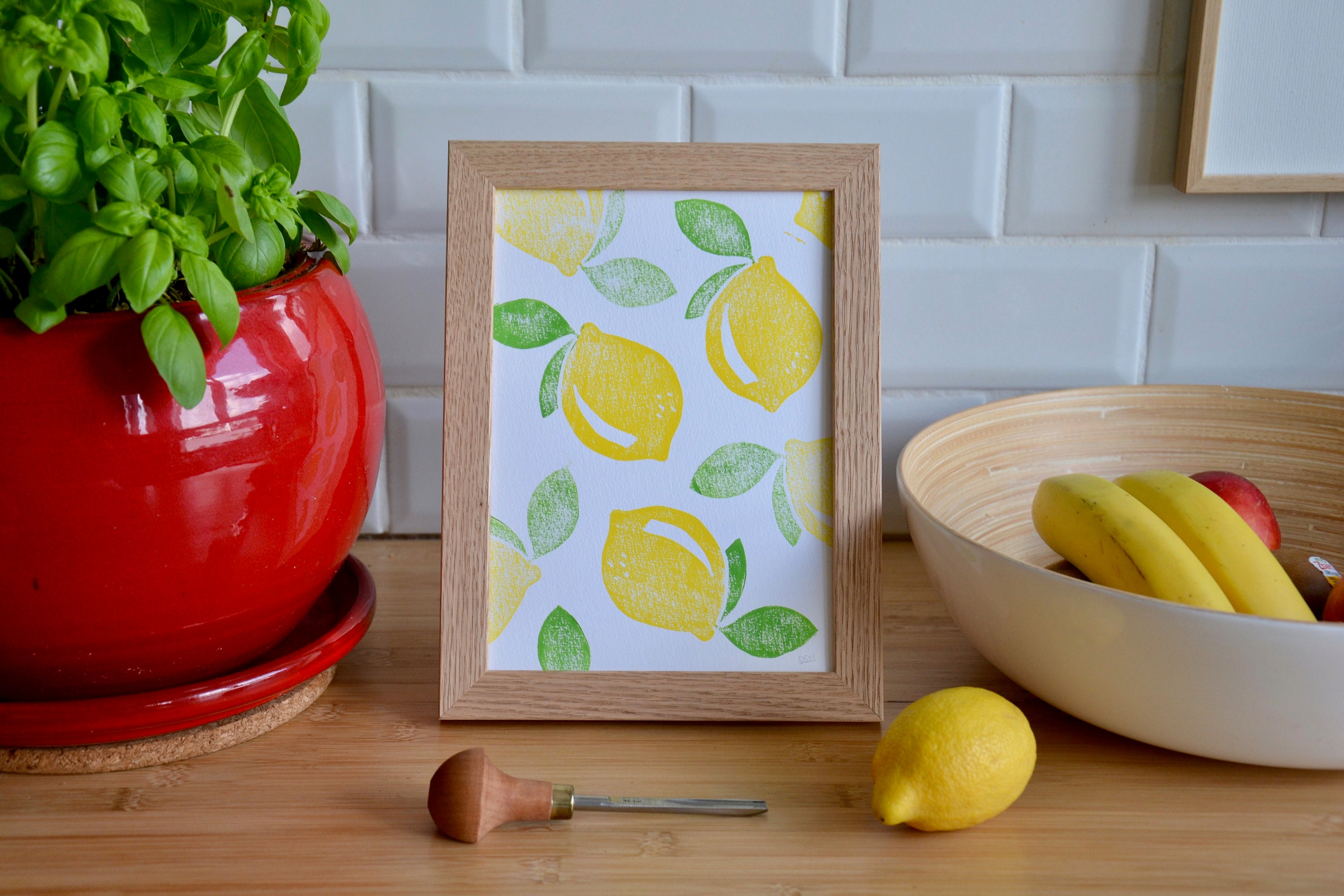 Lemons Handmade Lemon Linocut - Etsy