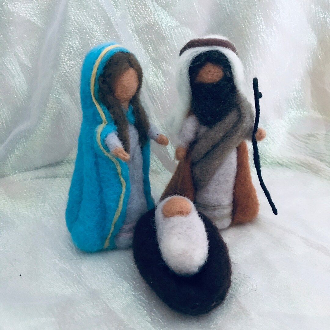 Nativity Set of 3 Pieces, Made With Needle Felt Technique. Christmas Ornament. Sacred Family ...