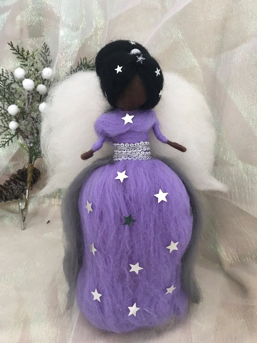 African American Angel Tree Topper With Stars in Wool With Lavender ...