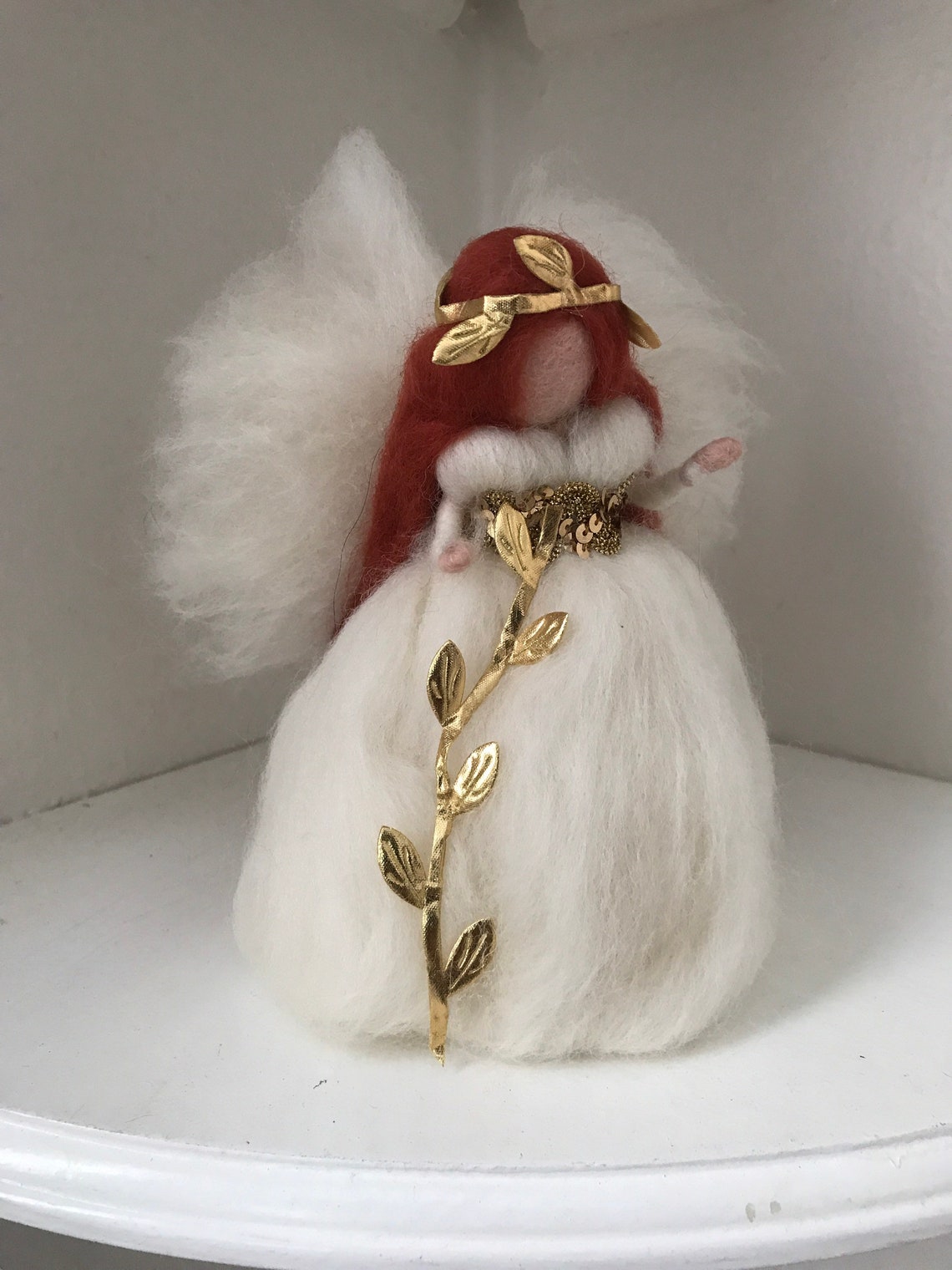 Little Wool Angel Tree Topper, White With Golden Dress. - Etsy