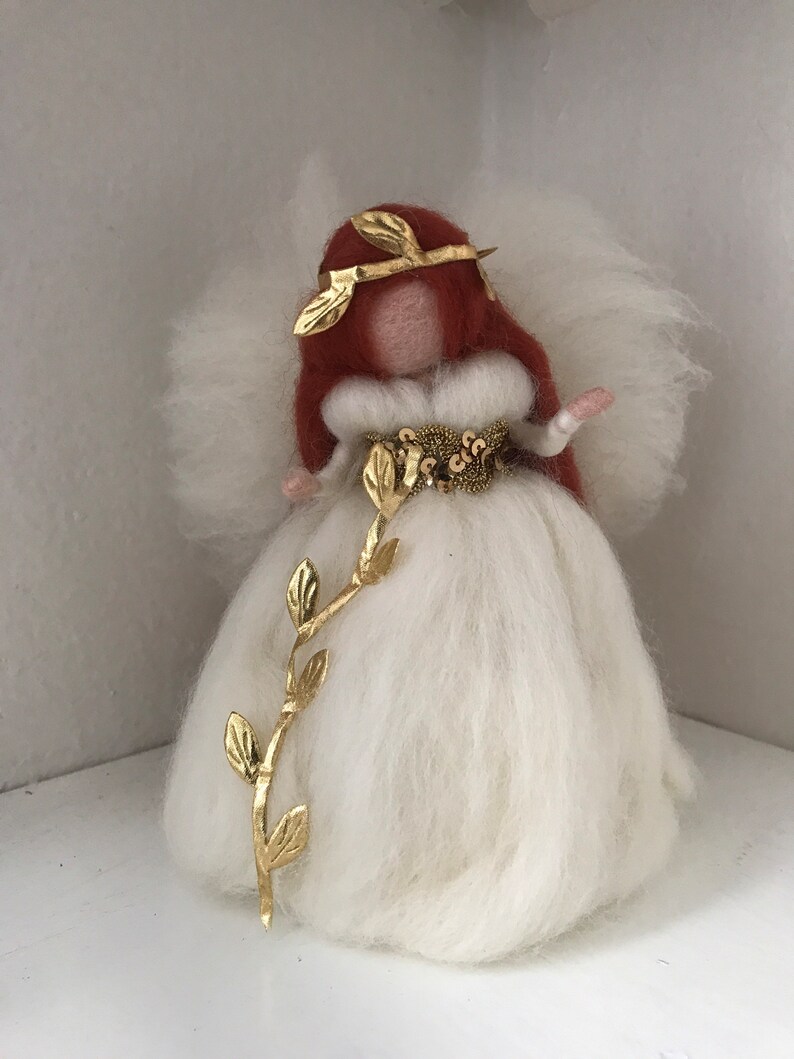 Little Wool Angel Tree Topper, White With Golden Dress. - Etsy