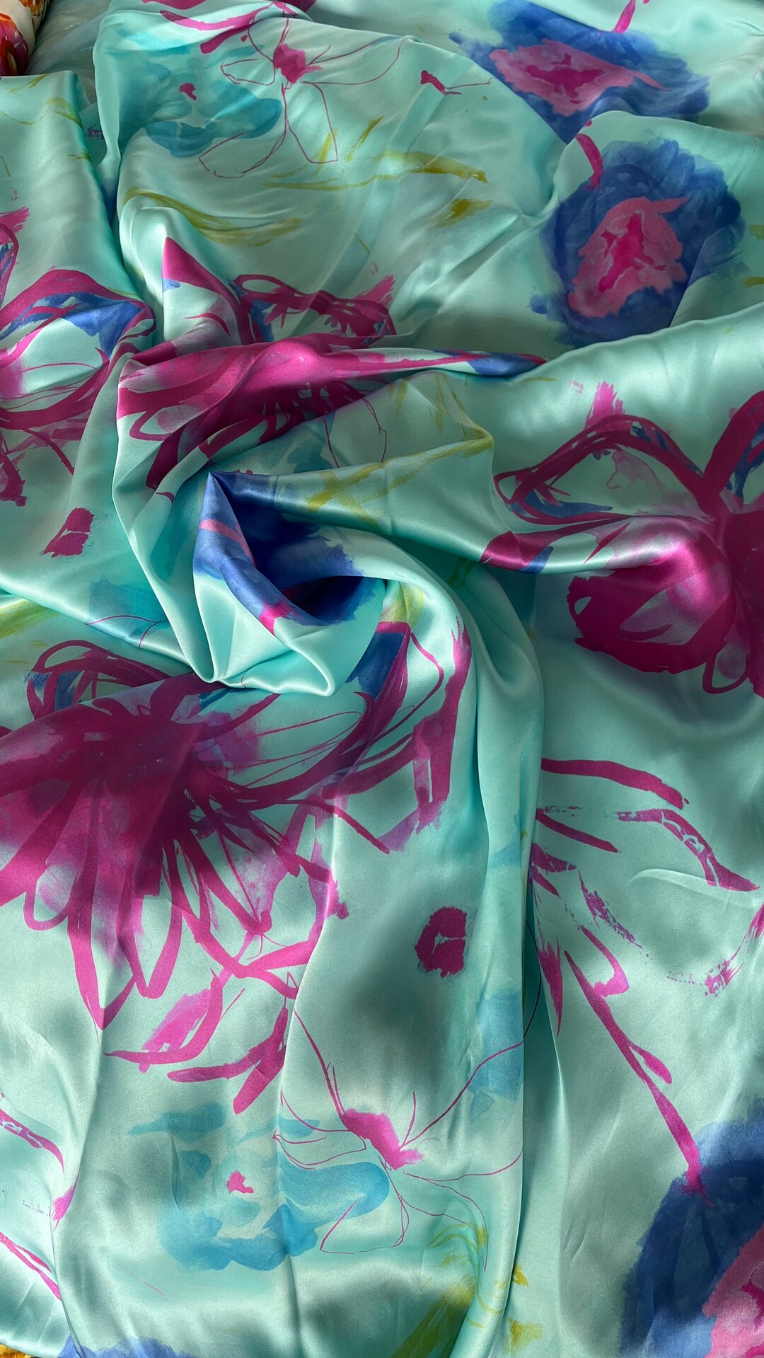 Silk Fabric With Flowers a Lot of Colors, Light and Shiny, Light White ...