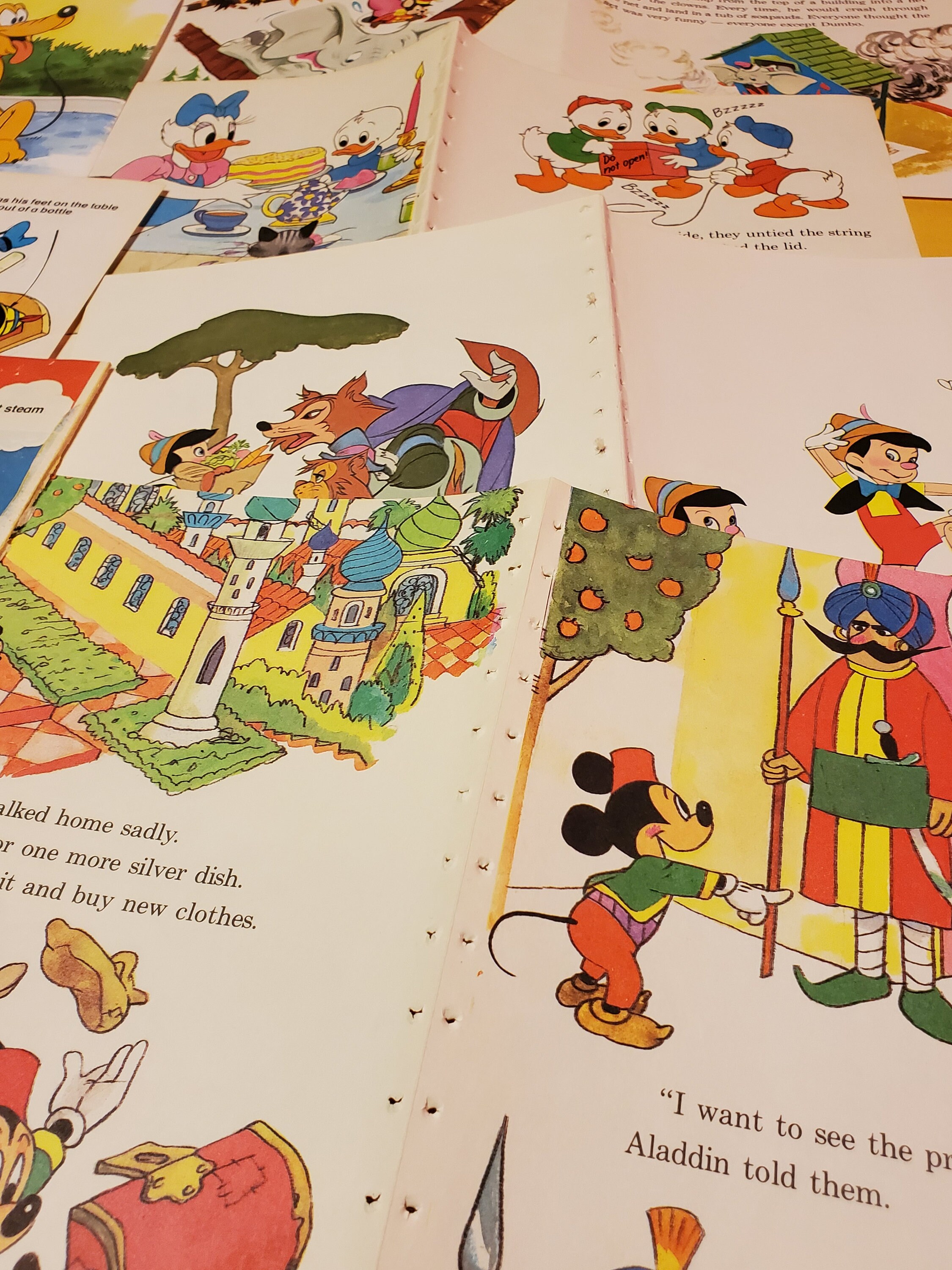 Disney Book Pages, Lot of 40, Mickey Mouse, Donald Duck, Pinocchio ...