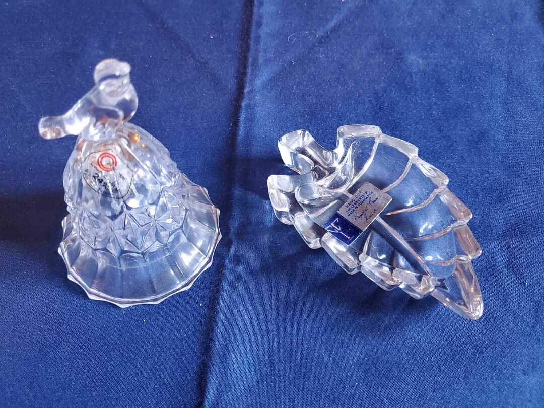 Set of 2, 24 % Lead Crystal Leaf and Bell With Bird - Etsy