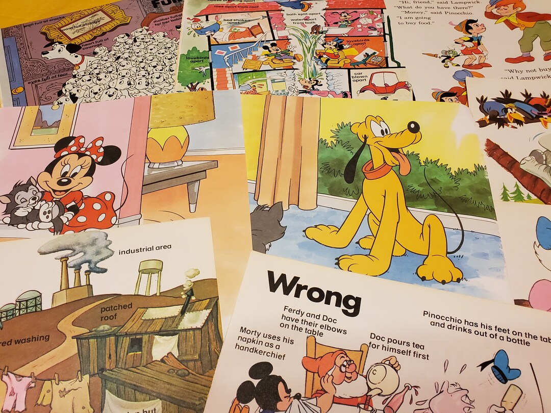 Disney Book Pages, Lot of 40, Mickey Mouse, Donald Duck, Pinocchio ...