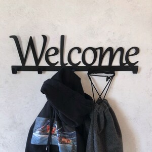 Wall-mounted Steel Clothes Rack Made Steel WELCOME, Metal Hook Rack ...