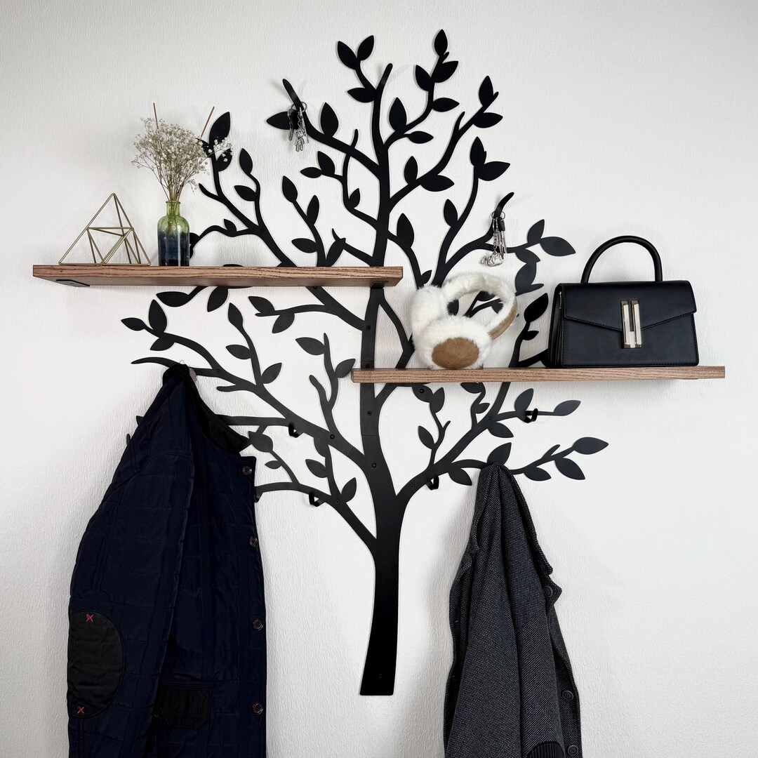 Large Tree Branch Metal Coat Rack With Wood Shelf, Coat Hanger, Modern ...