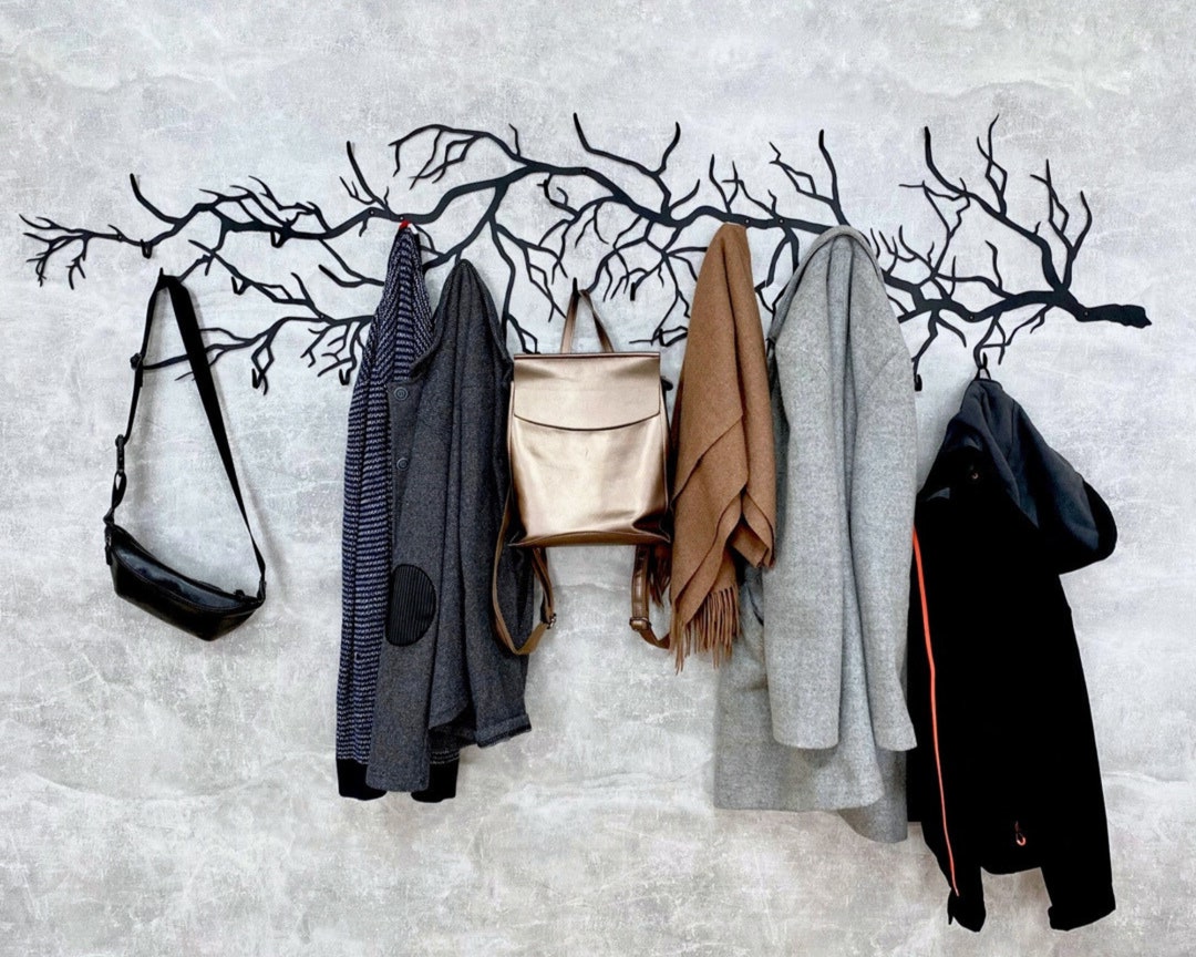 Entryway Coat Hanger, Steel Branch Coat Rack, Wall Hooks Unique, Large Metal Wall Art, 3 Piece ...