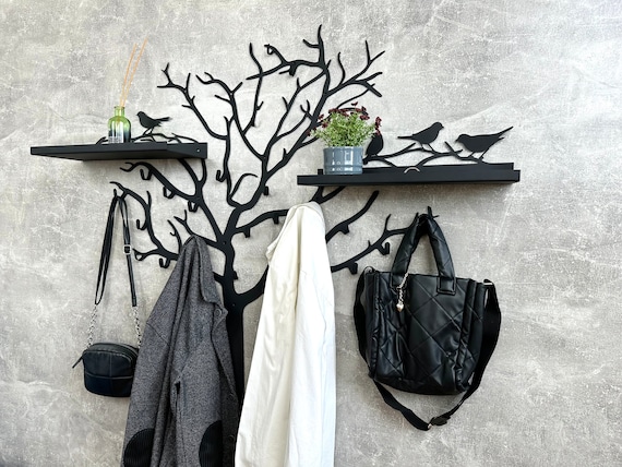 Vertical Tree Entryway Decor Metal Coat Rack With Shelf Branch Hook With Floating Shelf Hallway Metal Art Coat Rack Wall Mount Etsy UK