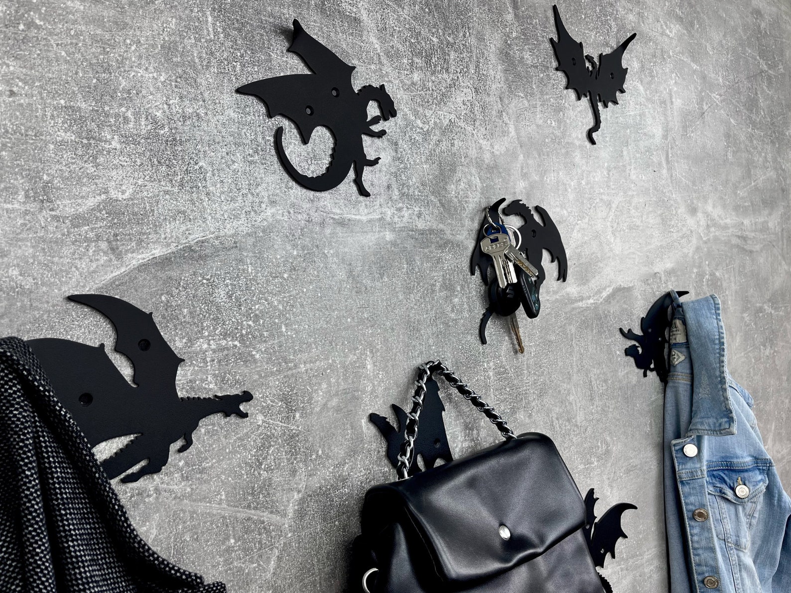 Dragon Wall Hooks, Fantasy Coat Hanger, Goth Metal Key Holder, Entryway ...