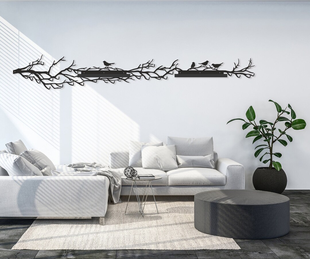 Metal Branch Shelf With Hooks, Wall Mounted Rack, Tree Branch Wall Art ...