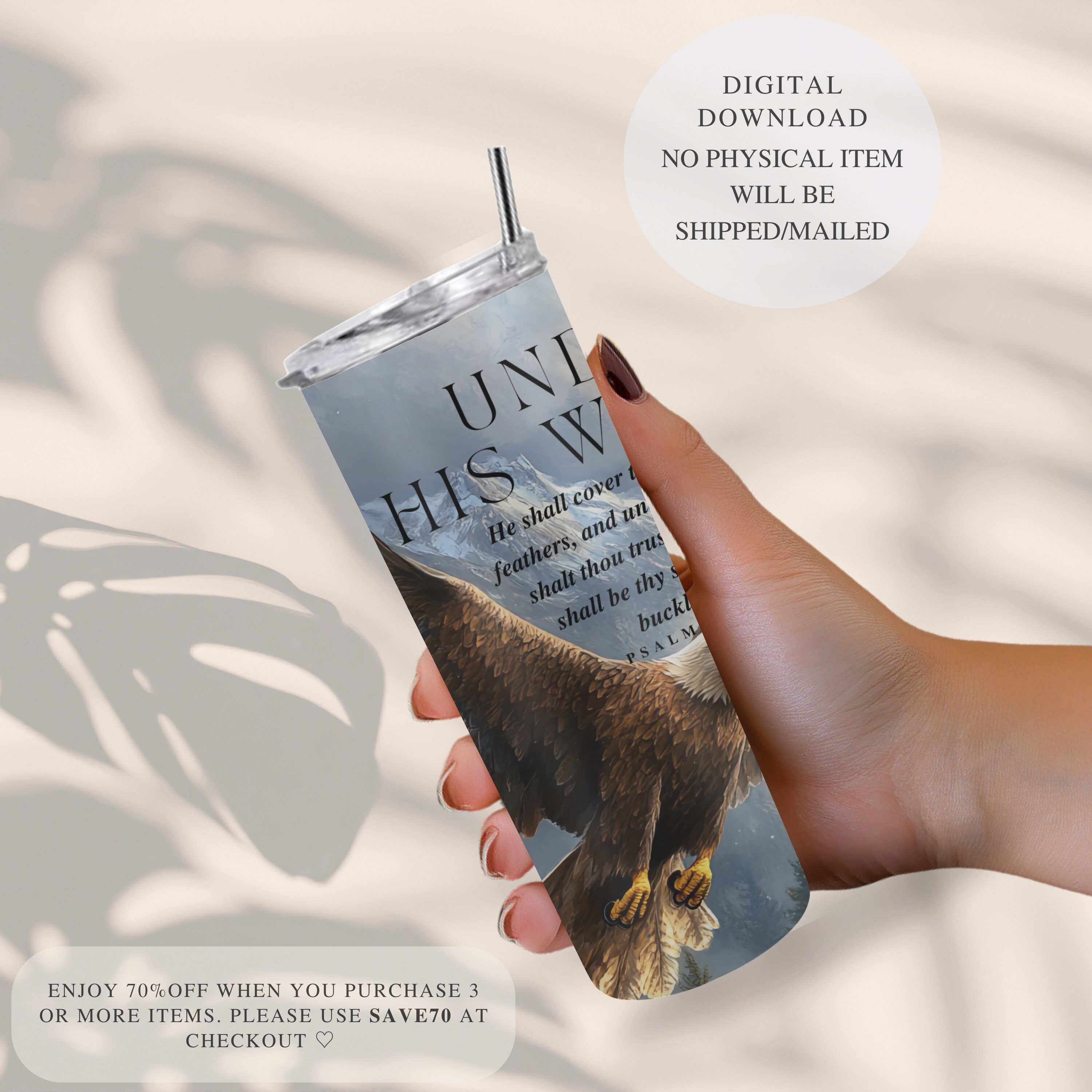 Psalm 91 Scripture Verse 20oz Skinny Tumbler Sublimation Design Under ...