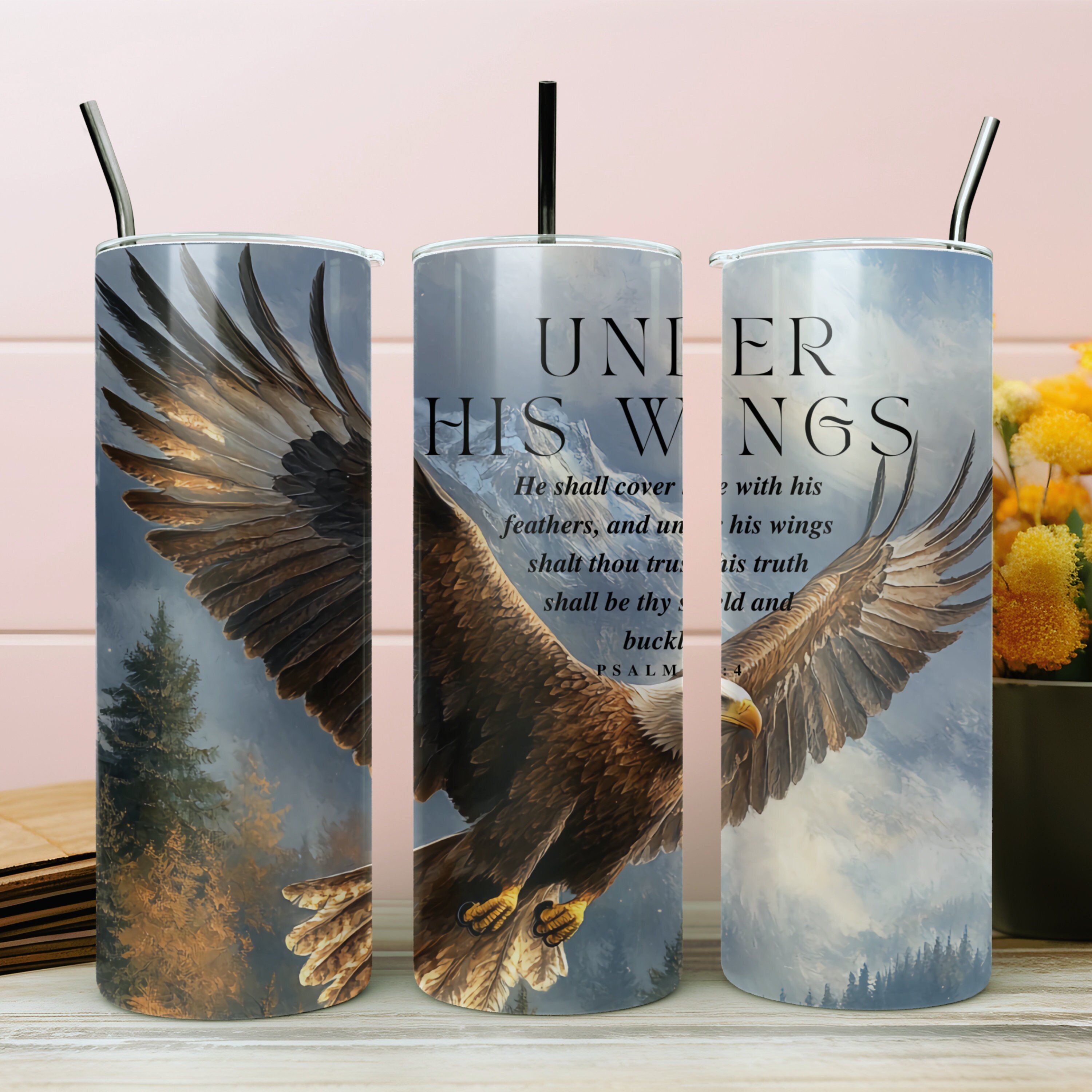 Psalm 91 Scripture Verse 20oz Skinny Tumbler Sublimation Design Under ...