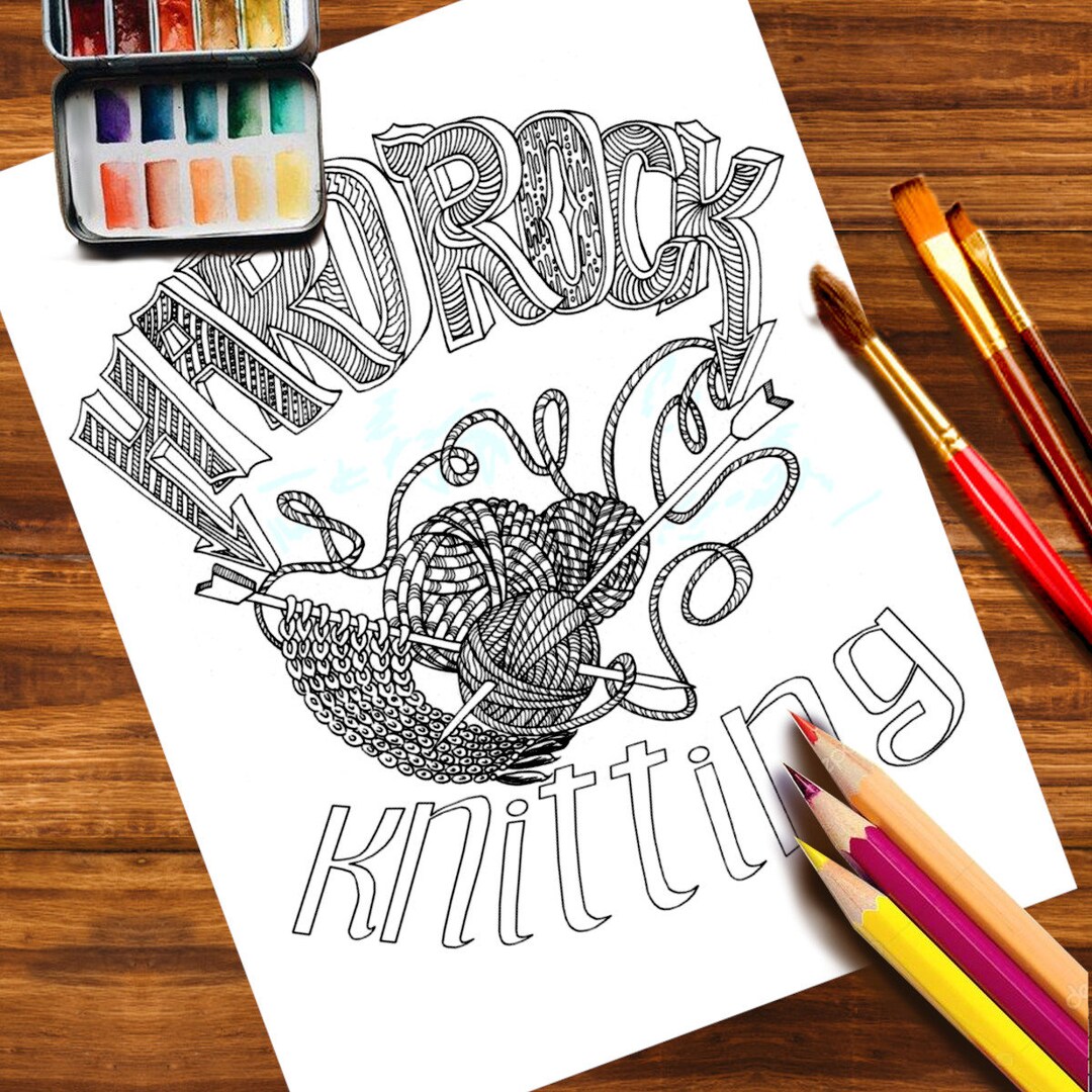 Digital Coloring Page Knitting for Adults. Instant Digital JPEG ...