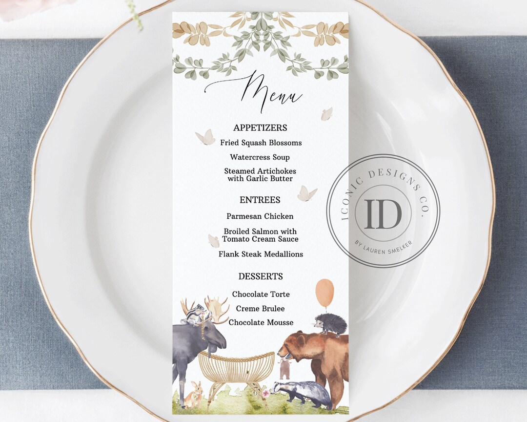 Table Menu Cards Downloadable Table Menu Party Menu Template Woodland ...