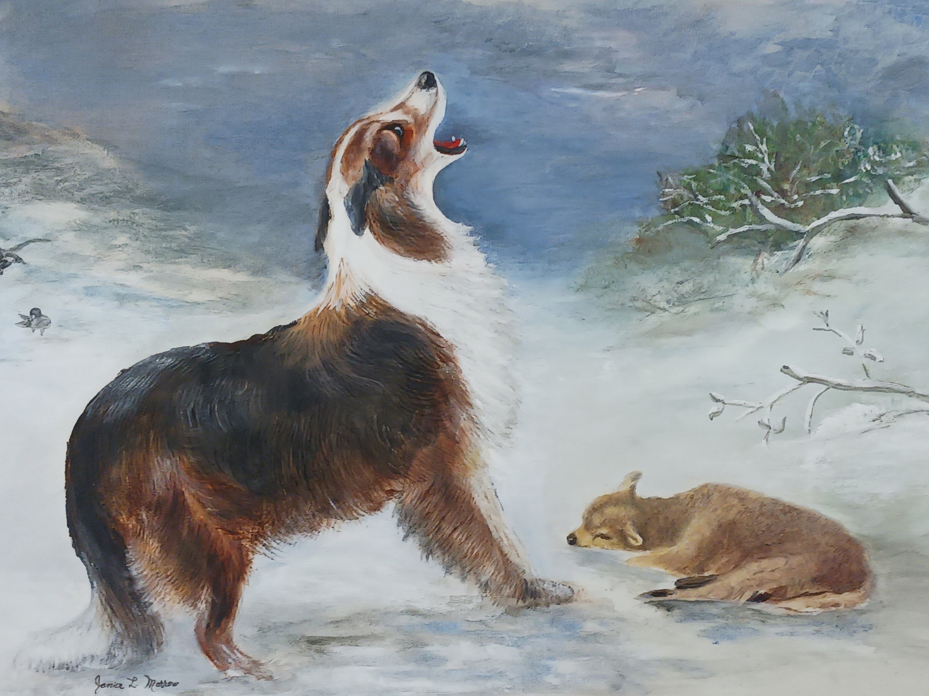 A Cry for Help Artist by Signed Janice L. Morrow Oil Painting on Canvas ...