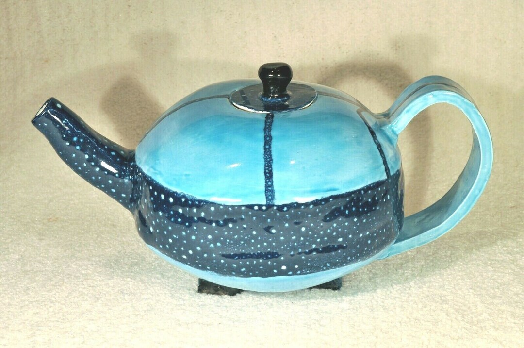 Eclectic Tea Pot Strange Artist Hand Made Unusual Signed kj Blue ...