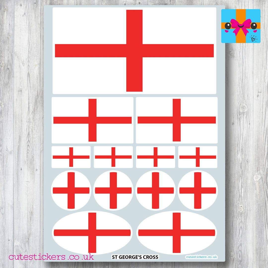 13 England St Georges Cross Flag Stickers / Waterproof / Assorted Sizes ...