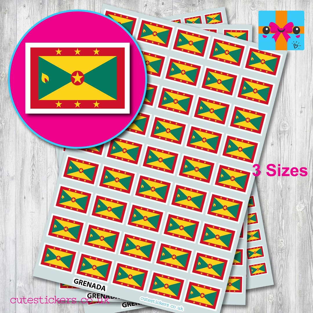 Grenada Flag Stickers / Small Flag Stickers / 3 Sizes: 10mm X 7mm, 15mm ...