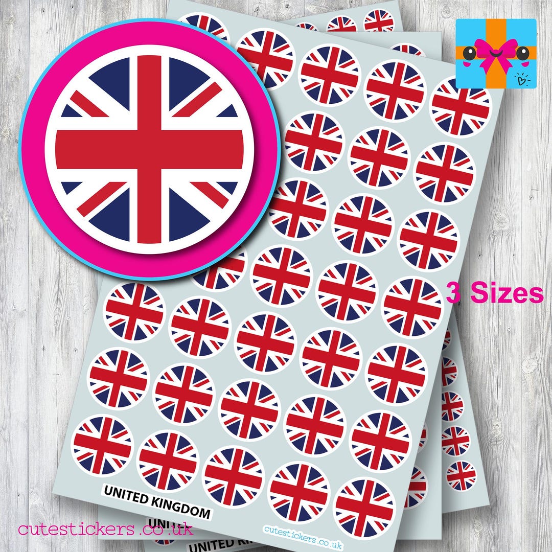 ROUND Union Jack United Kingdom Flag Stickers / 3 Sizes Round Flag of ...