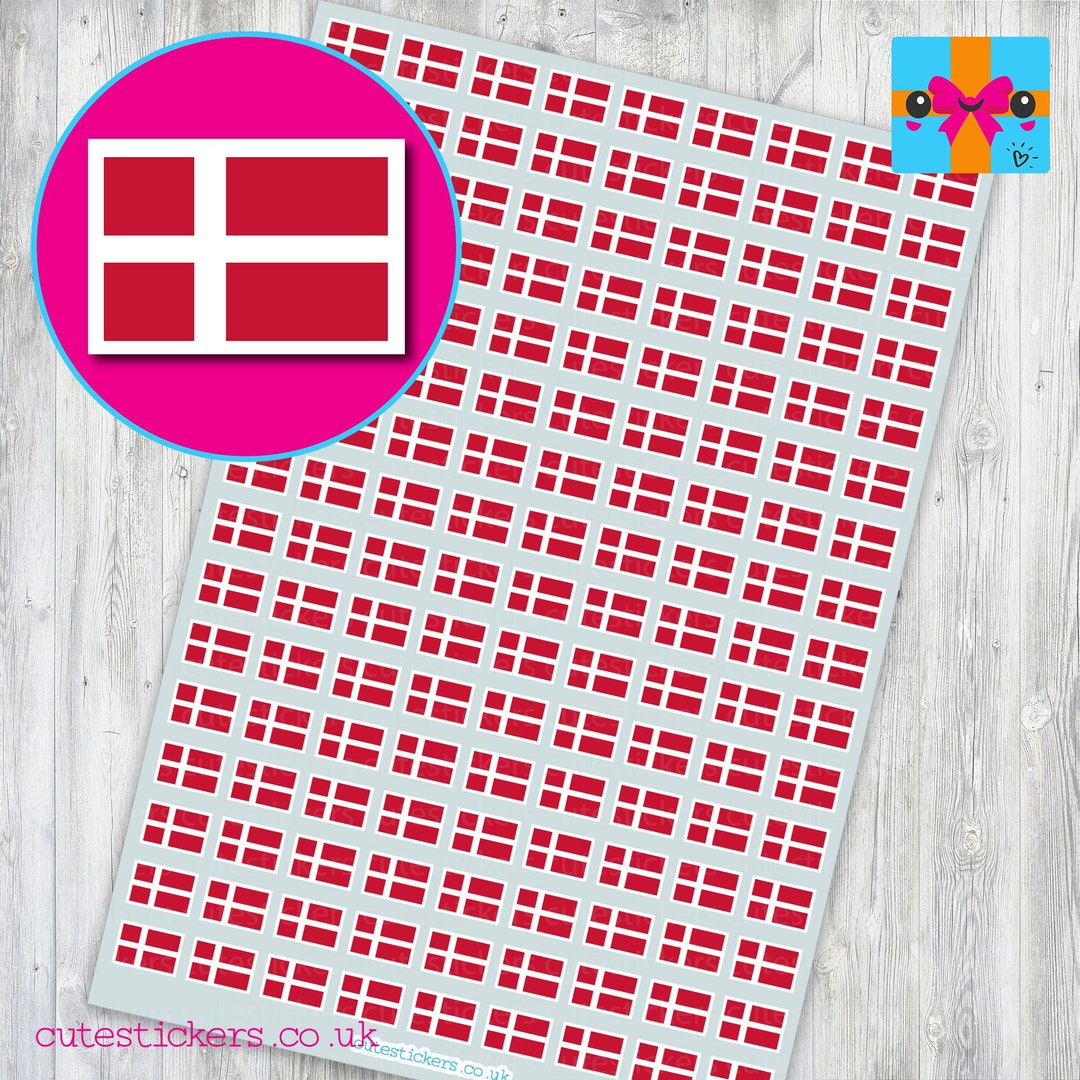 Denmark Flag Stickers / Danish Flag Stickers / 3 Sizes 10mm X 7mm, 15mm ...