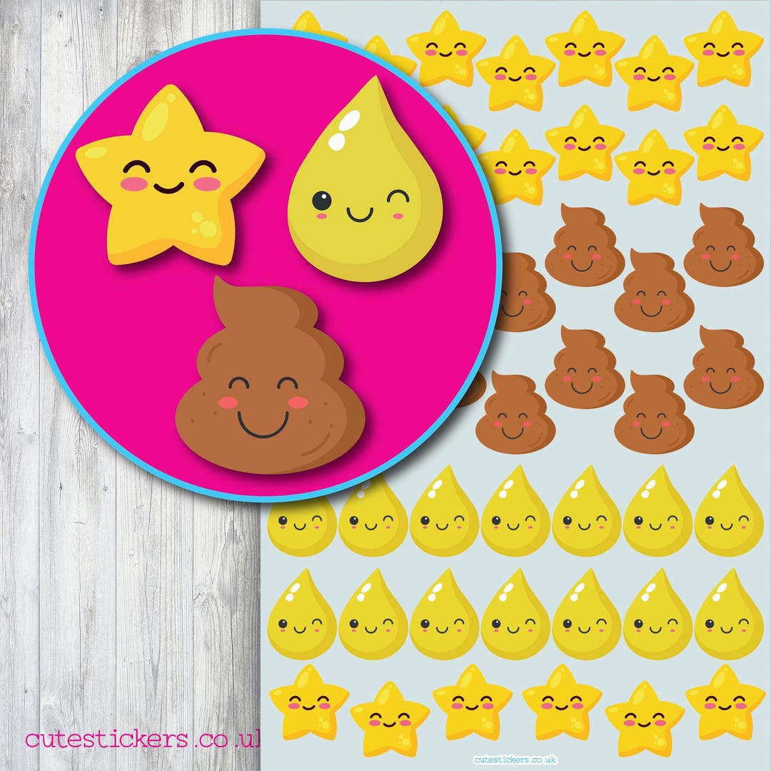 Potty Training Reward Stickers / Kawaii Star, Pee and Poop Stickers - Etsy
