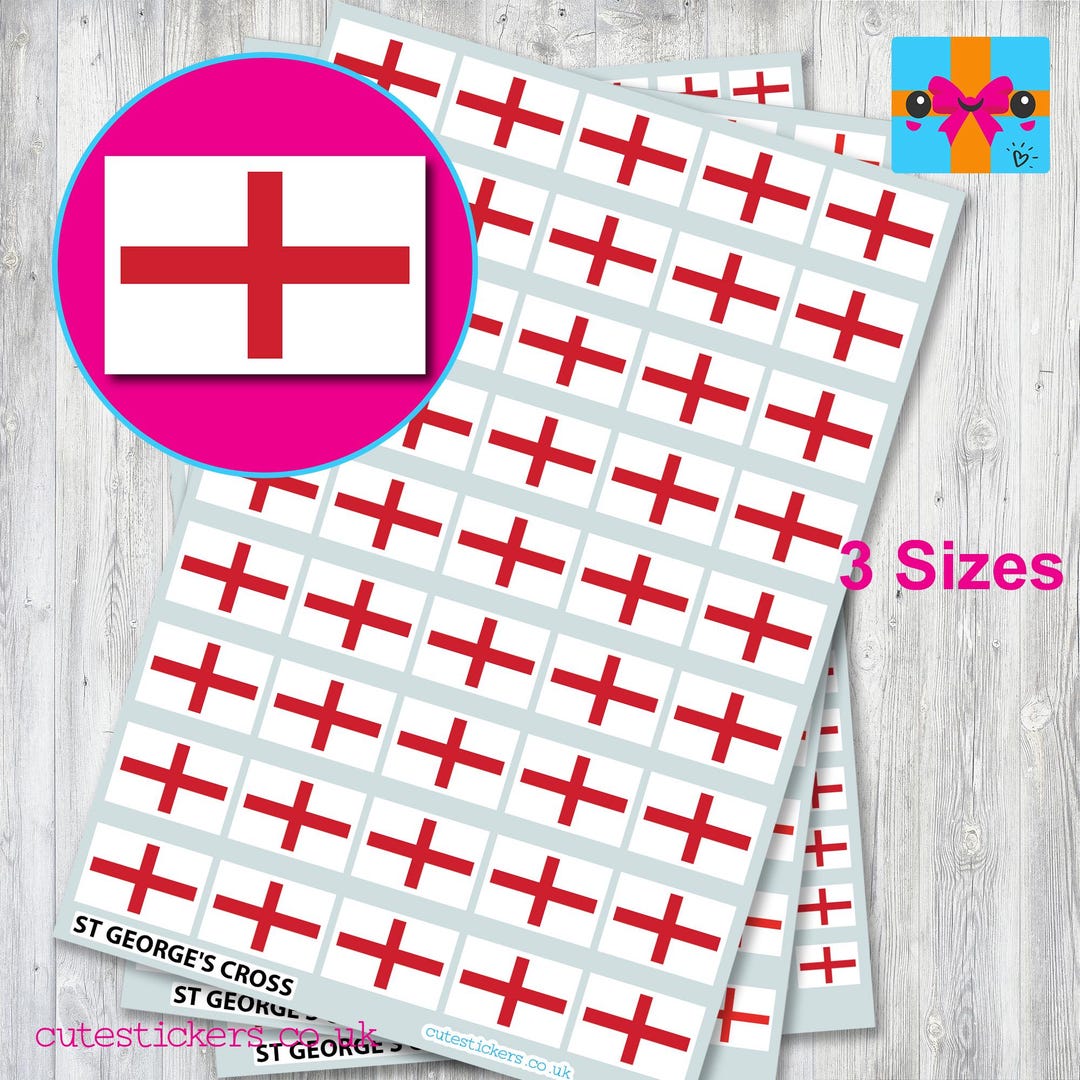 English St Georges Cross Flag Stickers / 3 Sizes Flag of England 10mm X ...