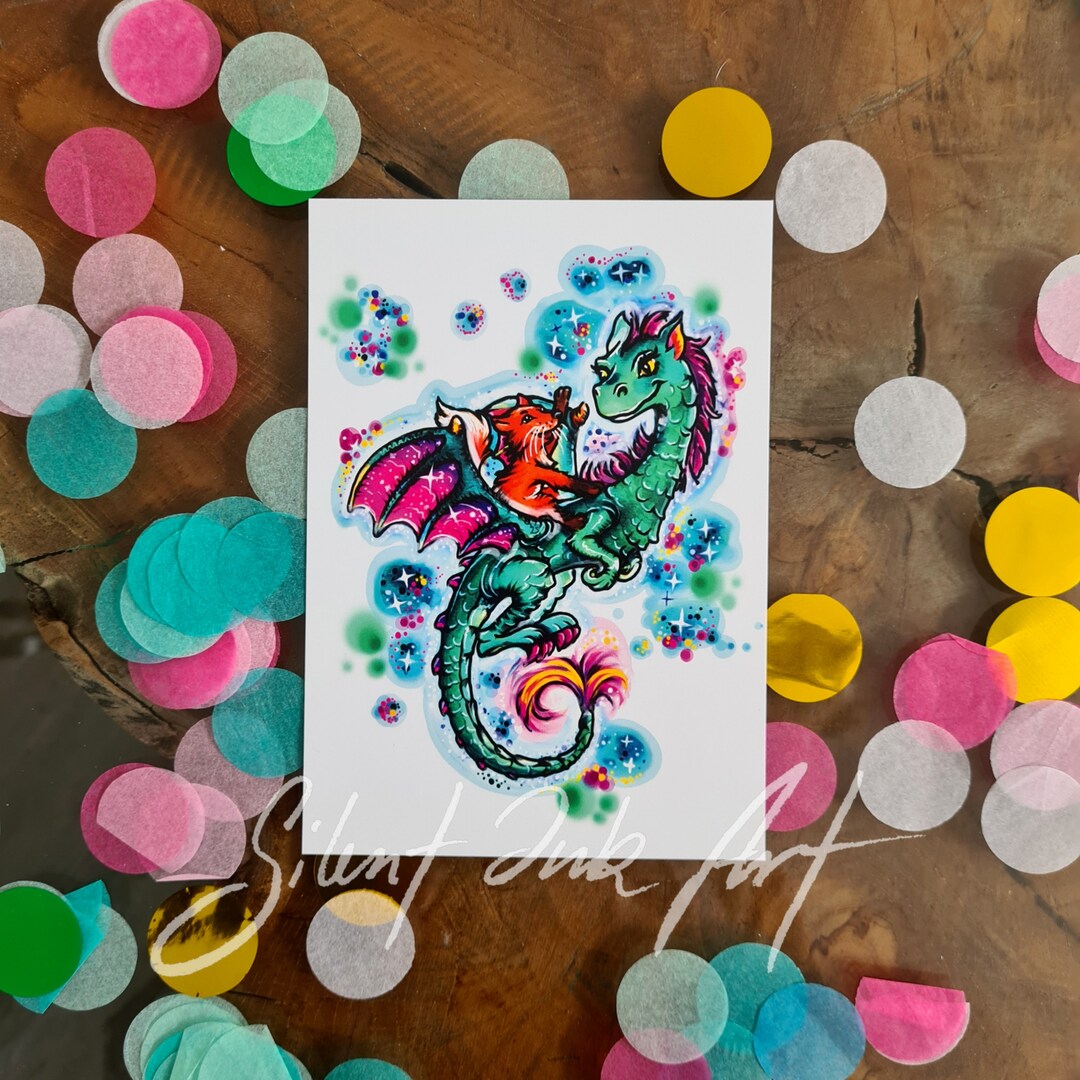 Dachen Postcard / Postcard / Dragon / Fox / A6 / Watercolor / Postcard ...