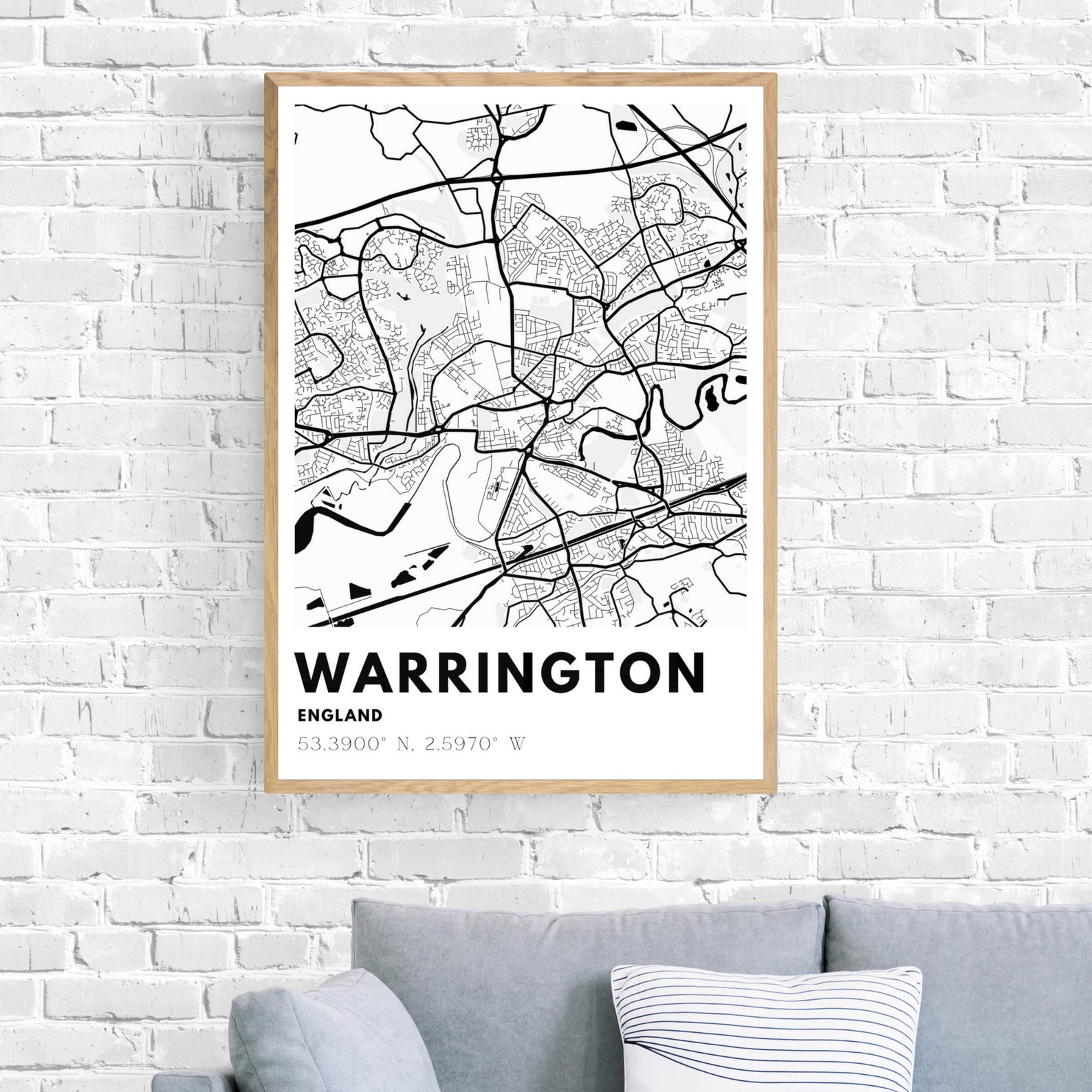 Warrington Map Print England Map Art Town Map Print | Etsy