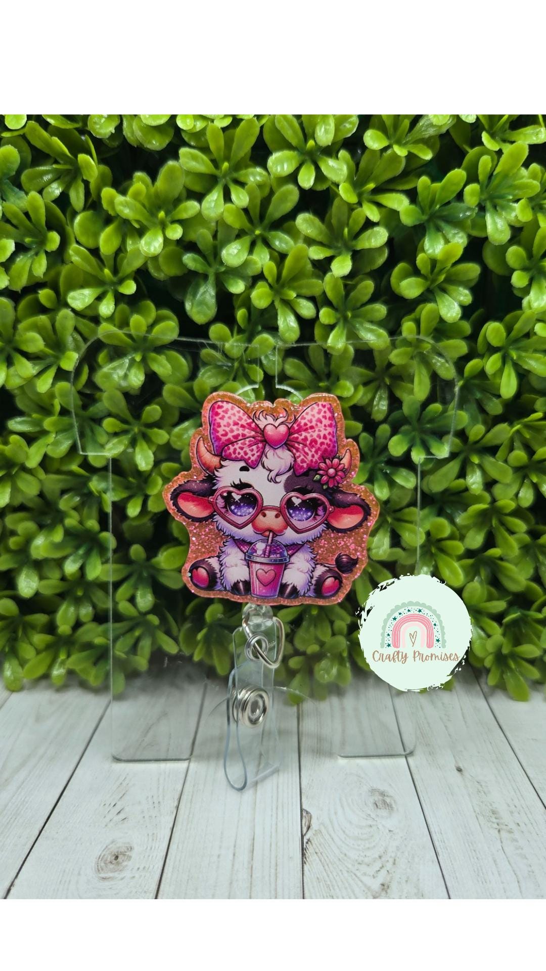 Pink Coquette Cow Badge Reel, Cute Pink Cow Badge ID Holder, Badge for ...