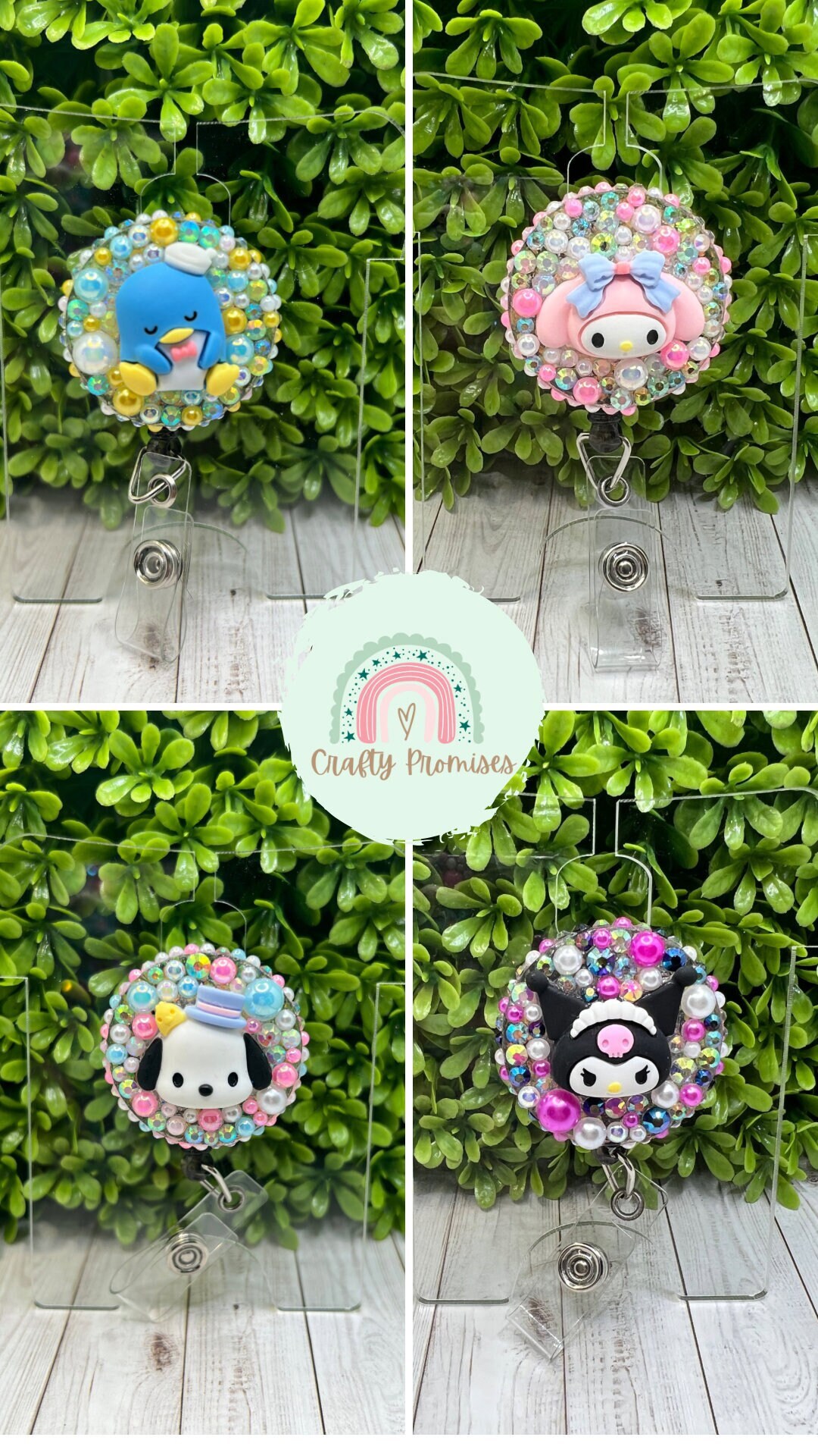 Kawaii Badge Reel Cute Badge Clip for Women, Bling Badge ID Holder for ...