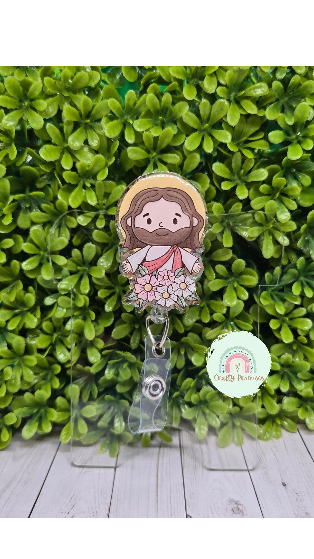 Jesus Badge Reel, Cute Spring Religious Badge Holder for Nurse, Spring ...