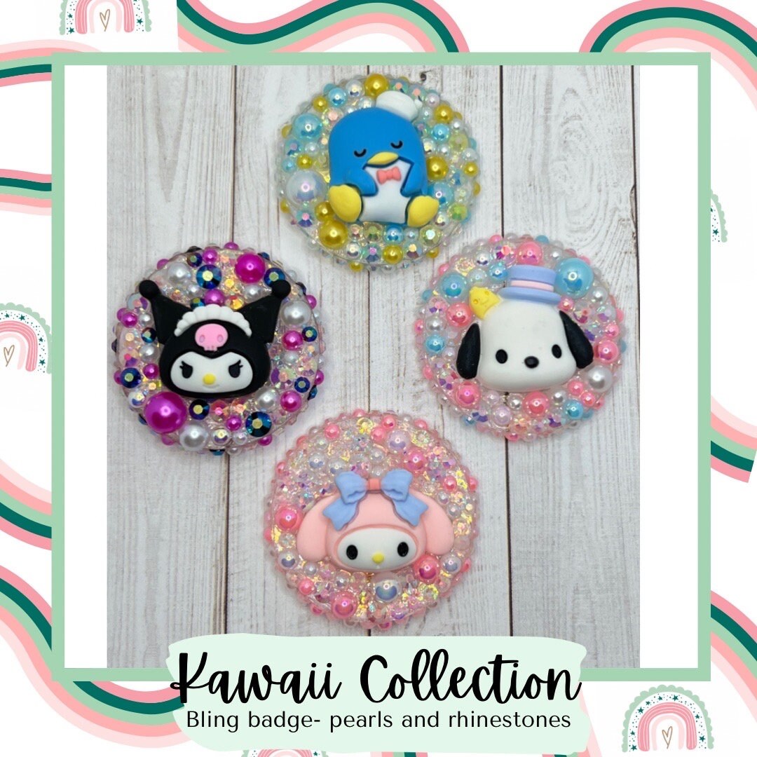 Kawaii Badge Reel Cute Badge Clip for Women, Bling Badge ID Holder for ...