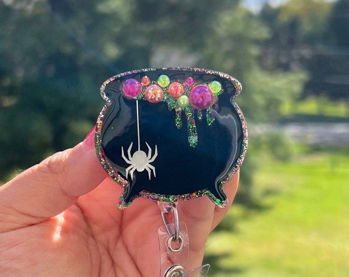 Witch Cauldron Shaker Badge Reel, Cauldron Badge Holder, Witchy Badge ...