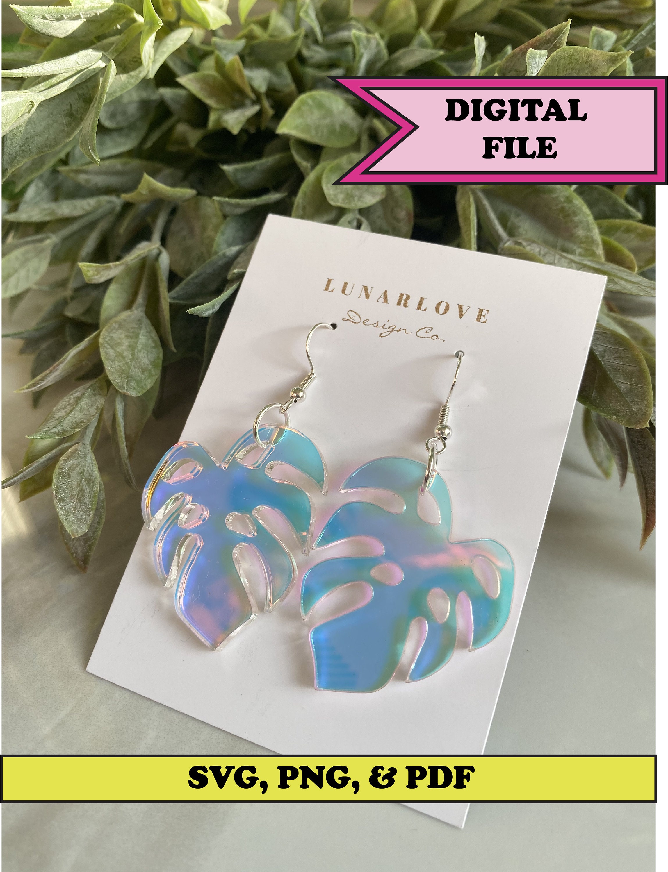 Monstera Plant Leaf Acrylic Wood Earrings - DIGITAL FILE for Glowforge ...