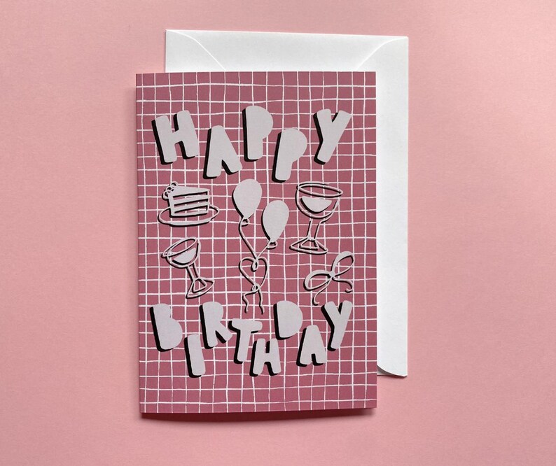 Pink Happy Birthday Greeting Card| Celebration Note Card 4.13” X 5.83 ...