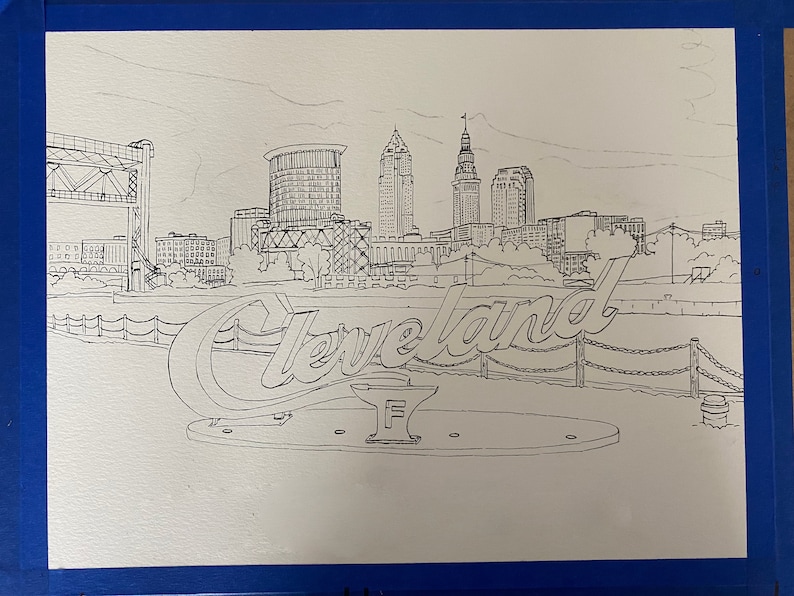 Cleveland Skyline | 8x10 and 11x14 Inch | Watercolor Cleveland Ohio Art ...