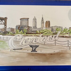 Cleveland Skyline | 8x10 and 11x14 Inch | Watercolor Cleveland Ohio Art ...
