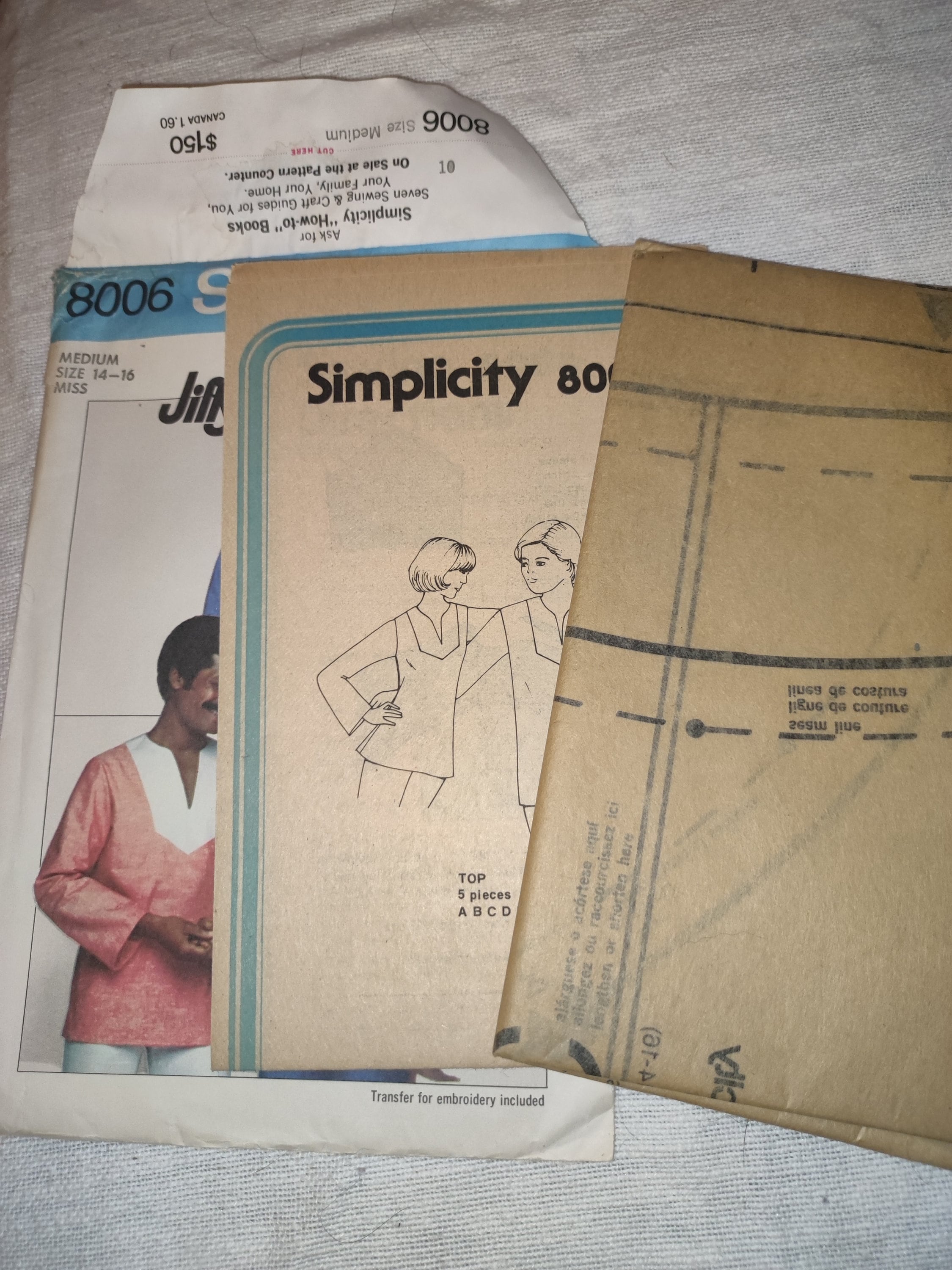 Vintage 1977 Simplicity Jiffy Pattern 8006 Pullover Top Sewing Pattern ...