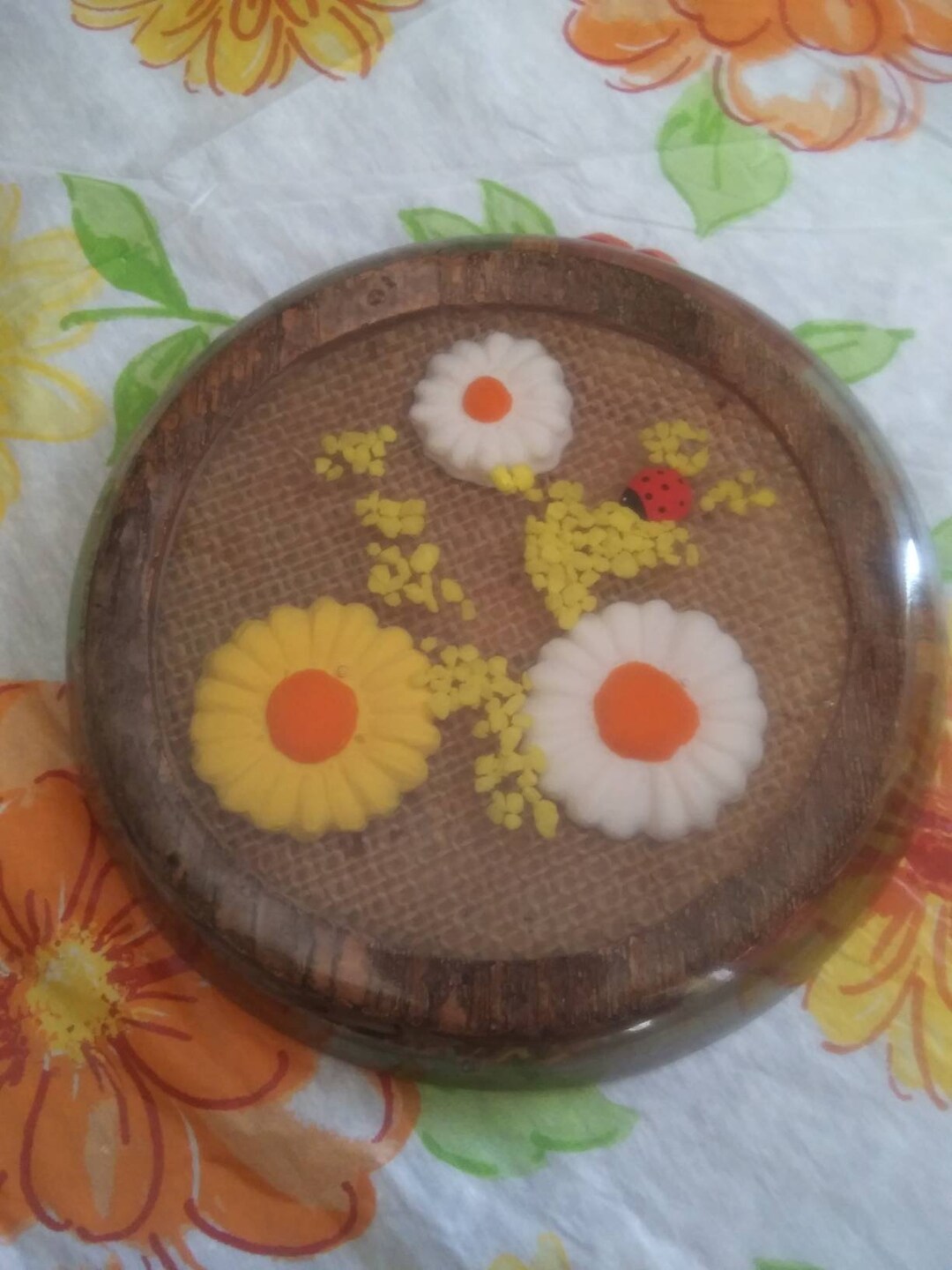 Vintage Gamut Designs Flowers and Lady Bug in Resin Coaster Trivet - Etsy