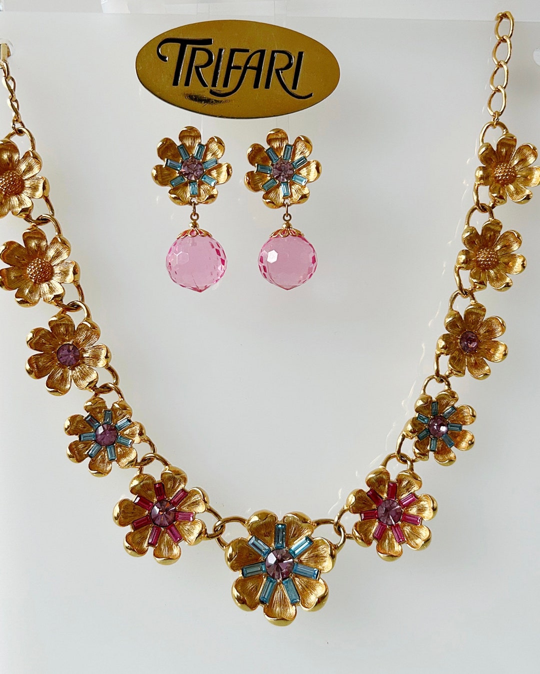 RARE Signed Vintage TRIFARI TM Pastel Multi Color Flower Runway ...