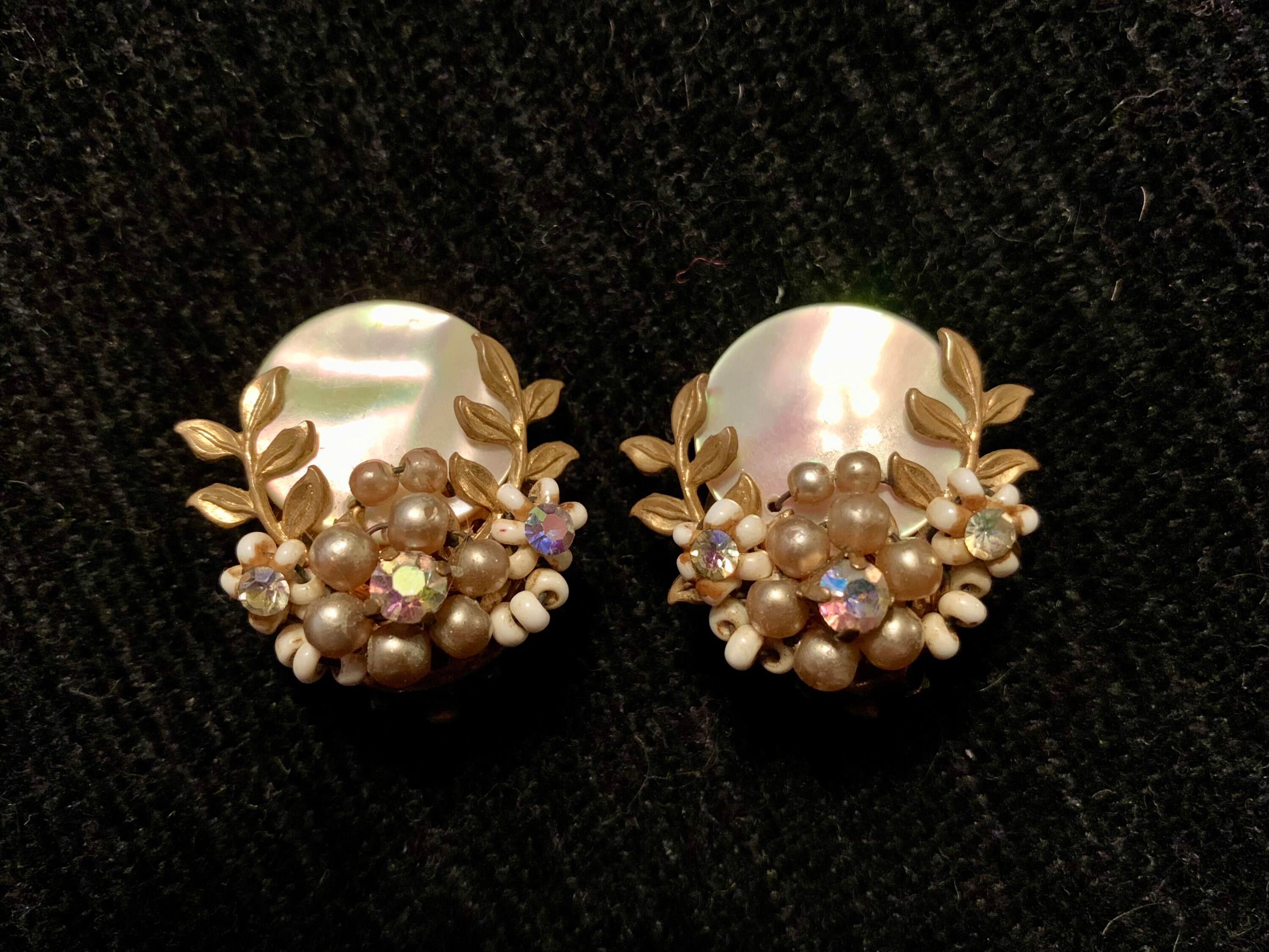 Vintage Unsigned Miriam Haskell Mother of Pearl and Wired Seed Bead ...