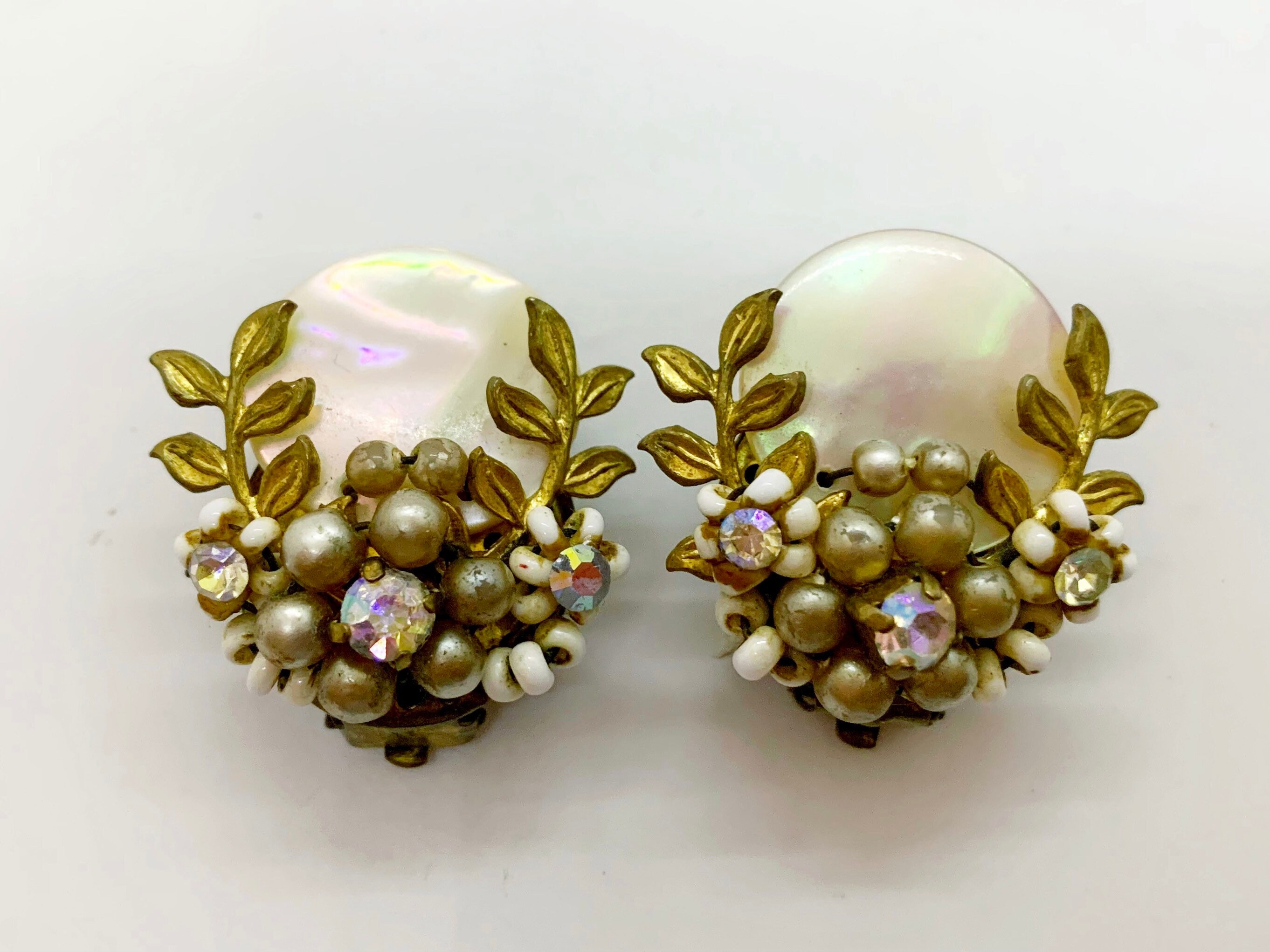 Vintage Unsigned Miriam Haskell Mother of Pearl and Wired Seed Bead ...