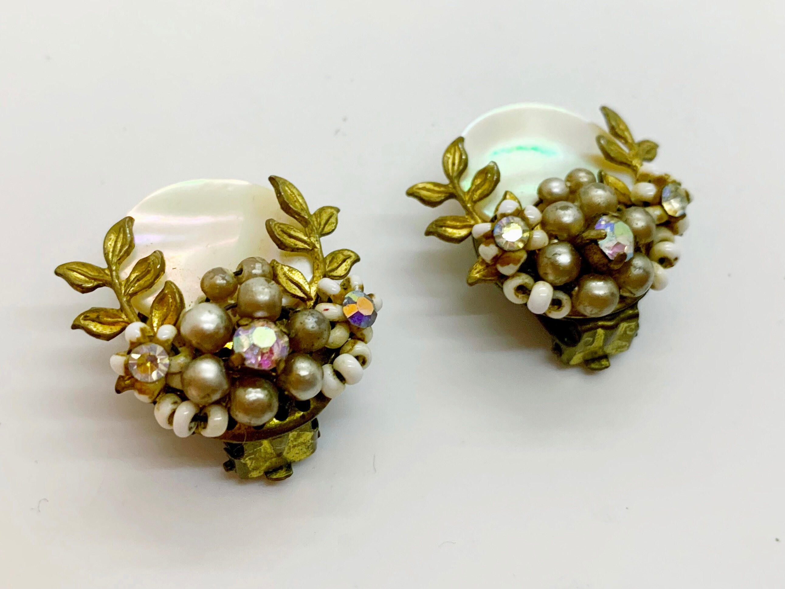 Vintage Unsigned Miriam Haskell Mother of Pearl and Wired Seed Bead ...