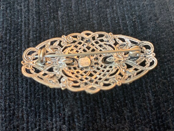 Vintage Czechoslovakia Filigree Metalwork brooch with… - Gem