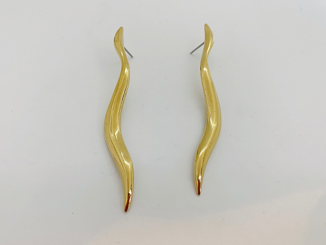 Vintage Signed Crown TRIFARI Long Abstract Squiggle Snake Gold Tone ...