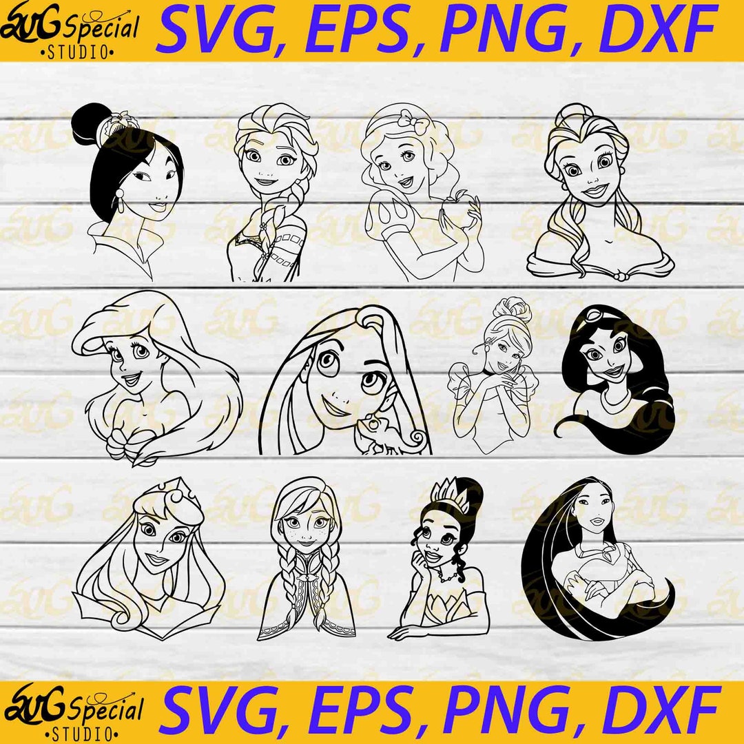 Princess Svg, Cartoon, Bundle, Clipart, Cricut File, Svg, Png, Eps, Dxf ...