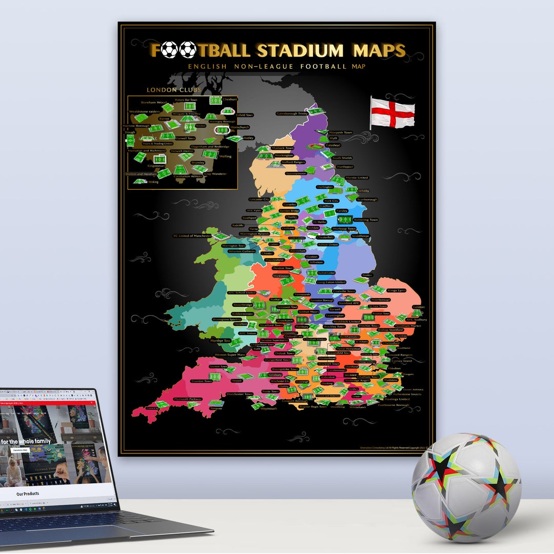English Non Leagues Scratch off Stadium Map , Poster Reveals Images of ...