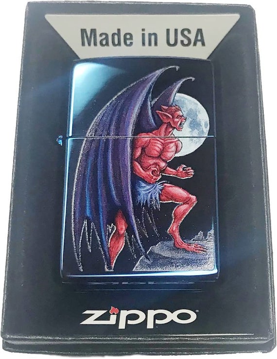 Zippo Custom Lighter Blue Sapphire Winged Devil Demon W/full - Etsy