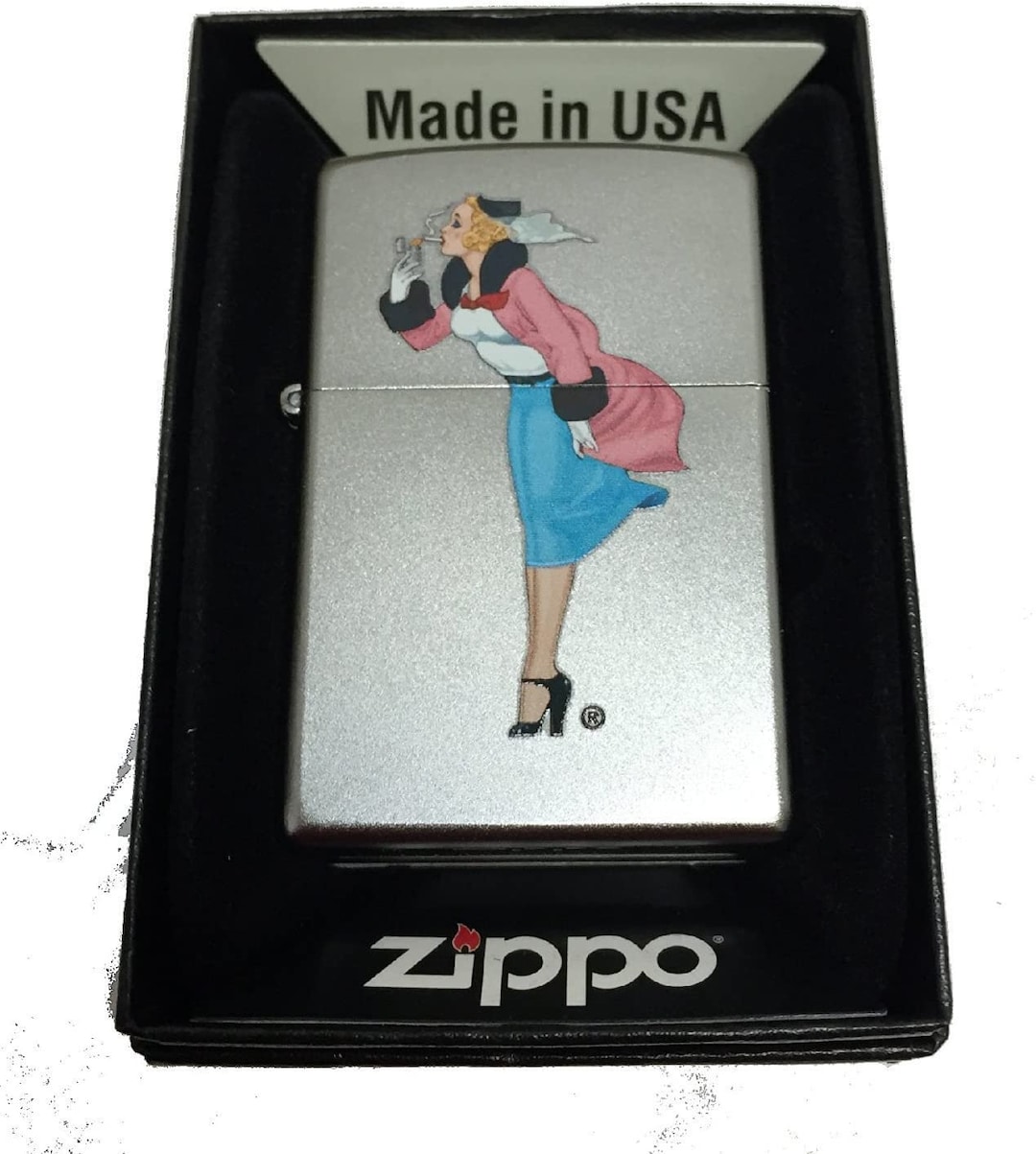 Zippo Windy Girl in Pink Coat - Regular Satin Chrome - Etsy